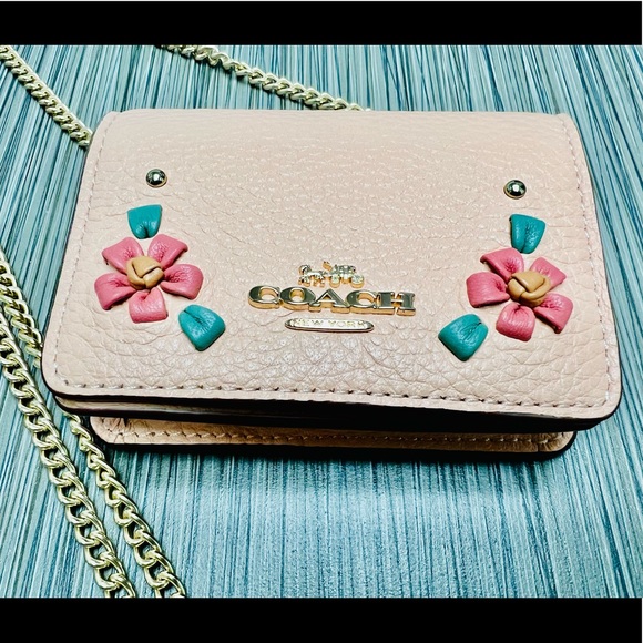 Coach | Bags | Coach Mini Wallet On Chain Floral Design Pink Woc | Poshmark